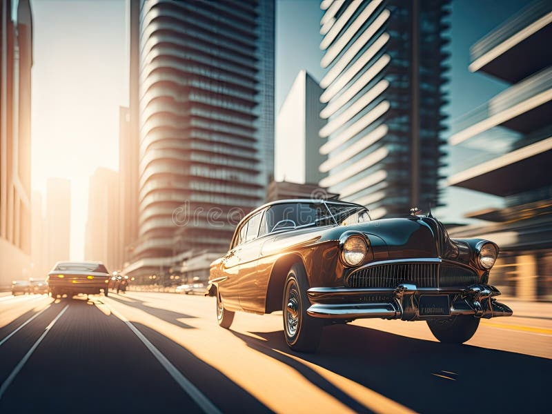 Vintage Car Speeding through Intersection. Ai Generative Stock ... Vintage Car Speeding through Intersection. Ai Generative Stock ...