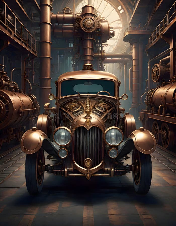Vintage Car with a Steampunk Design, Featuring Brass and Copper ...