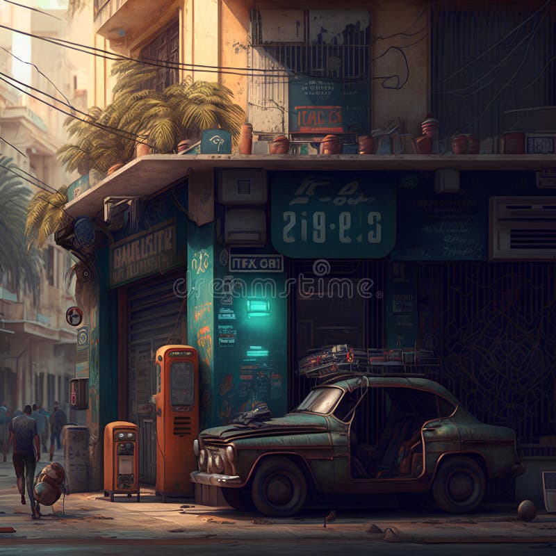 Vintage Car in the Street of Mumbai, India. 3D Rendering Stock ...