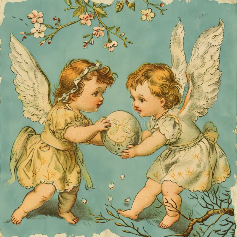 Vintage card with angels stock illustration. Illustration of light ...