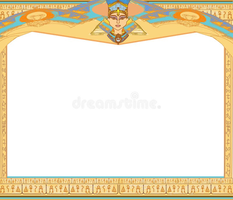 Vintage Card - Decorative Frame with Hieroglyphs and Egyptian Queen ...