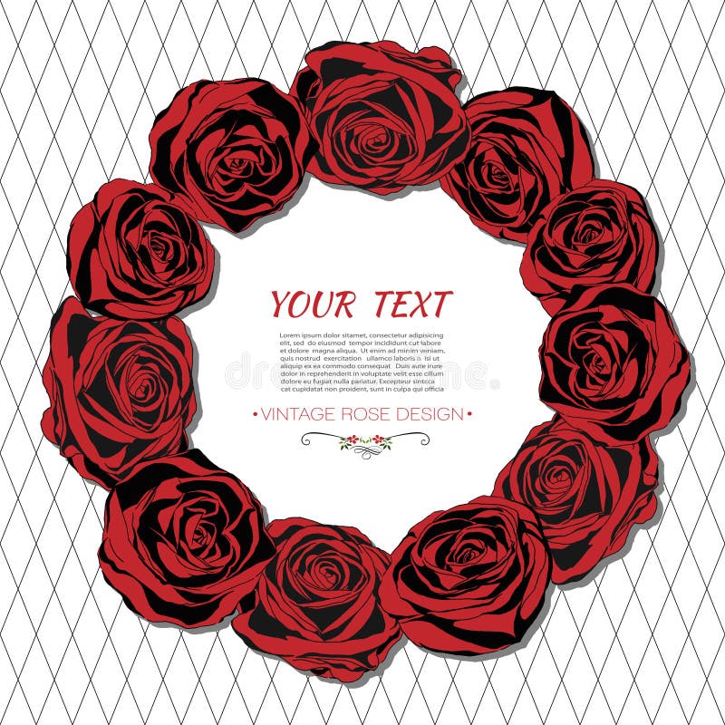 Vintage Card with a Round Frame of Red Roses. Stock Vector ...