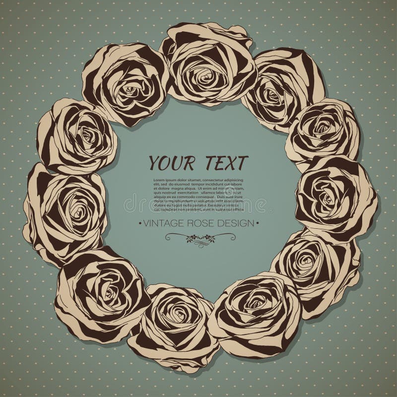 Vintage Card with a Round Frame of Roses. Stock Vector - Illustration ...