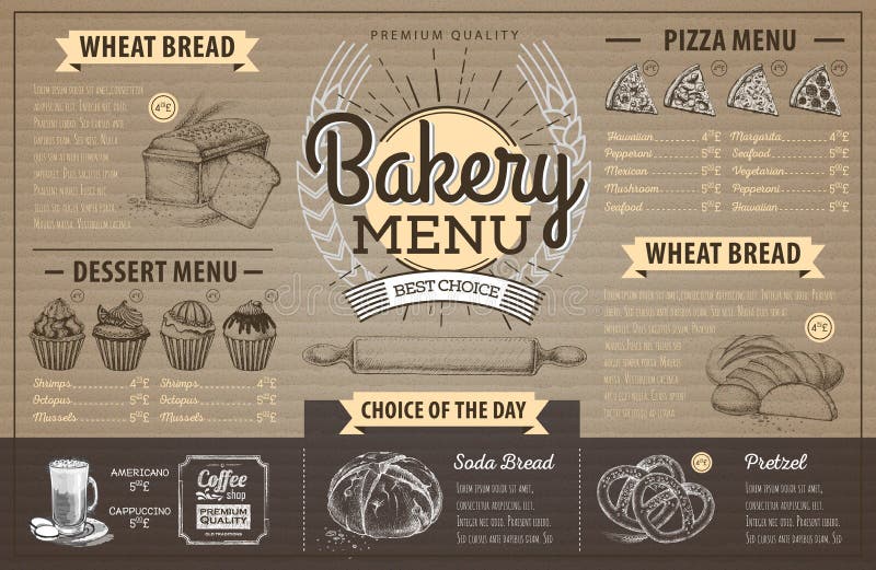 Vintage Cardboard Bakery Menu Design. Stock Vector - Illustration of ...