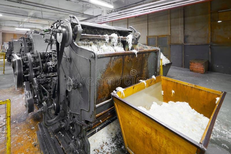 Vintage Carding Machine in Action at a Textile Factory, Showcasing the ...