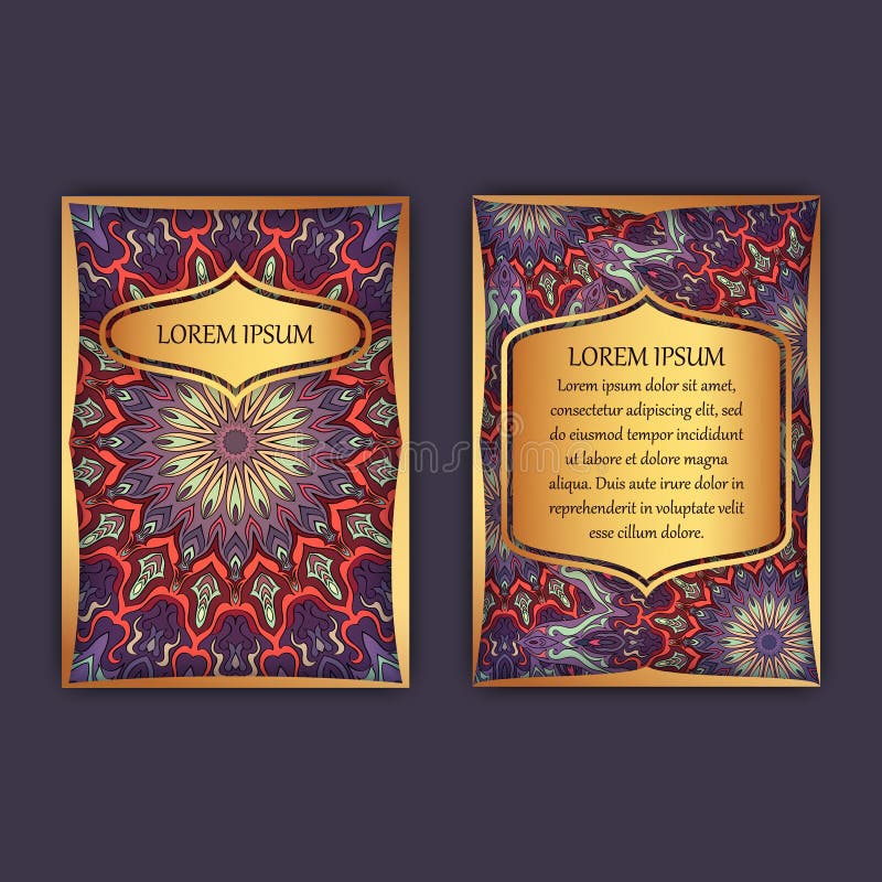 Vintage Cards with Floral Mandala Pattern and Ornaments. Front Page and ...