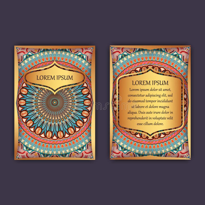 Vintage Cards with Floral Mandala Pattern and Ornaments. Front Page and ...