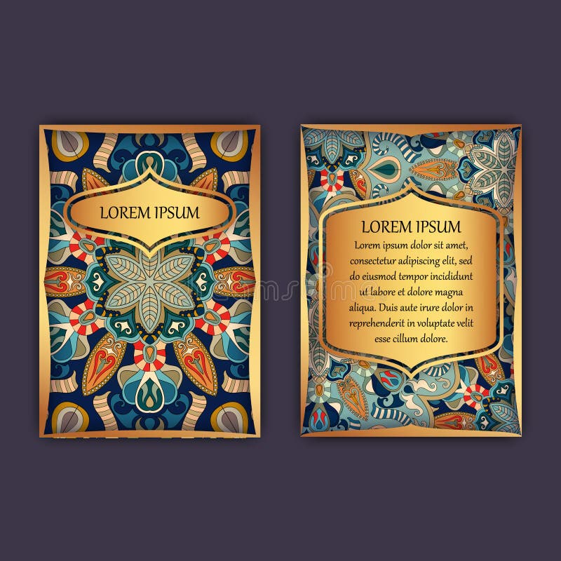 Vintage Cards with Floral Mandala Pattern and Ornaments. Front Page and ...