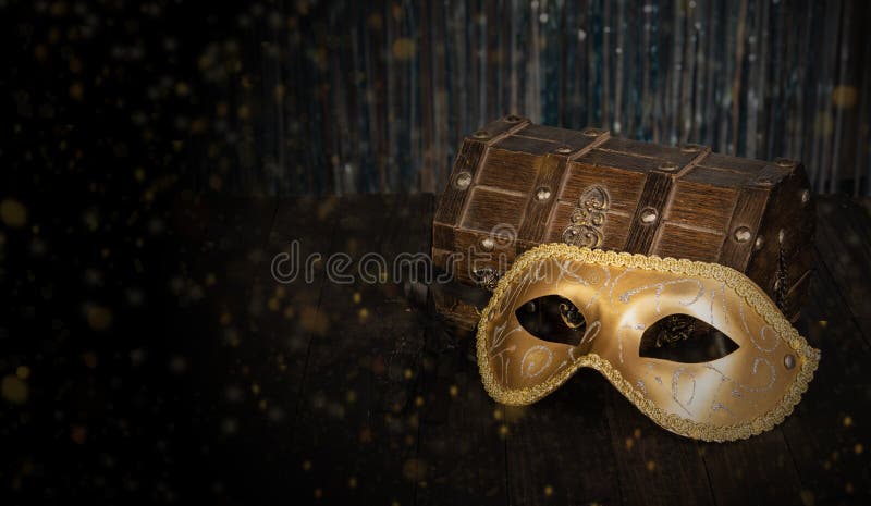 Vintage Carnival Mask with Treasure Box and Sparkles Stock Photo ...
