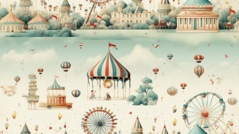 Vintage Carnival Rides Watercolor Seamless Pattern AI Generated Stock ...