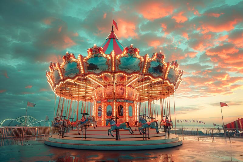 Vintage Carousel and Ferris Wheel Captured in a Nostalgic and Charming ...