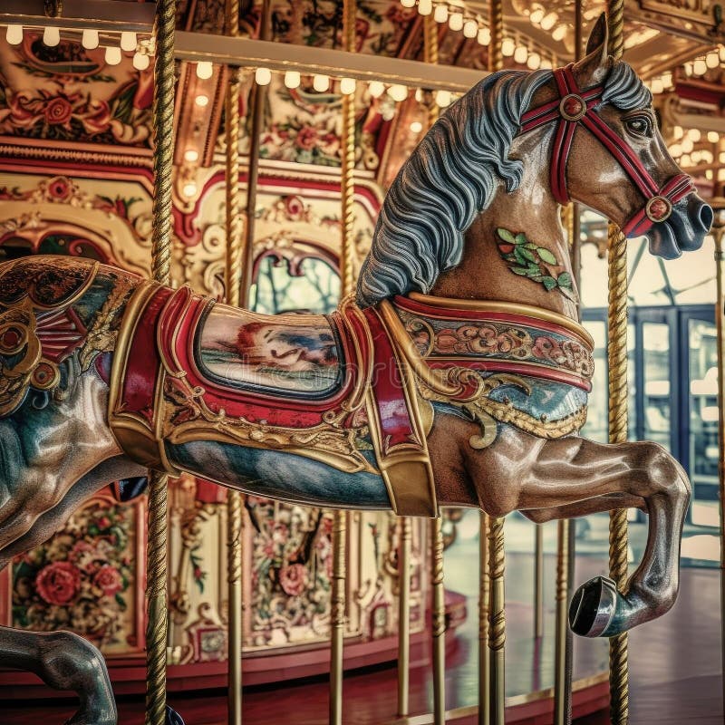 Vintage Carousel Horse in the Amusement Park, Vintage Style Stock ...