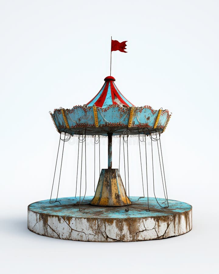 Vintage Carousel with Red Flag on Isolated White Background Stock ...