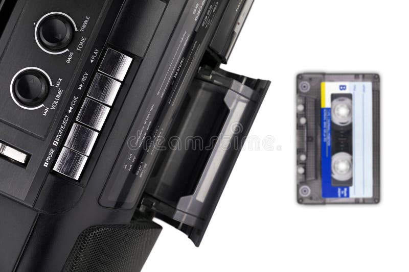 A Vintage Cassette Player with an Open Tape Deck and Control Buttons ...