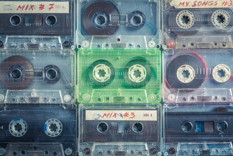 Vintage Cassette Tapes Arranged in a Grid Stock Photo - Image of ...
