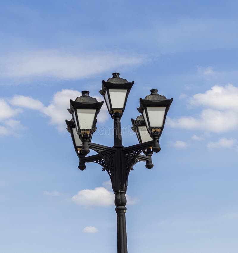 Vintage, Cast Iron Street Lamp Post with Cloudy Background. Concept ...