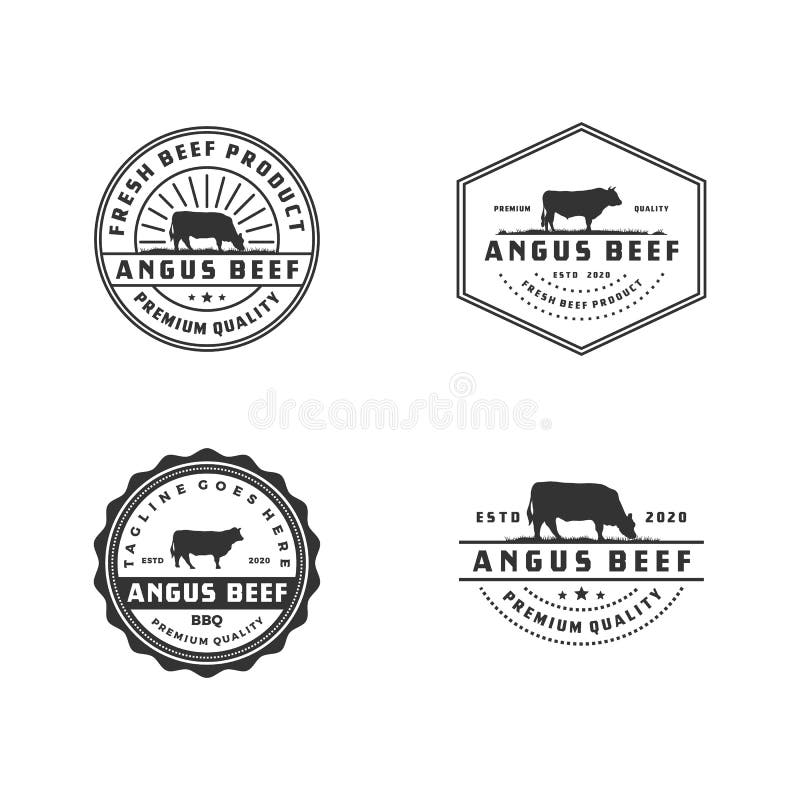 Vintage Cattle Angus Beef Meat Label Logo Design Pack Stock Vector ...