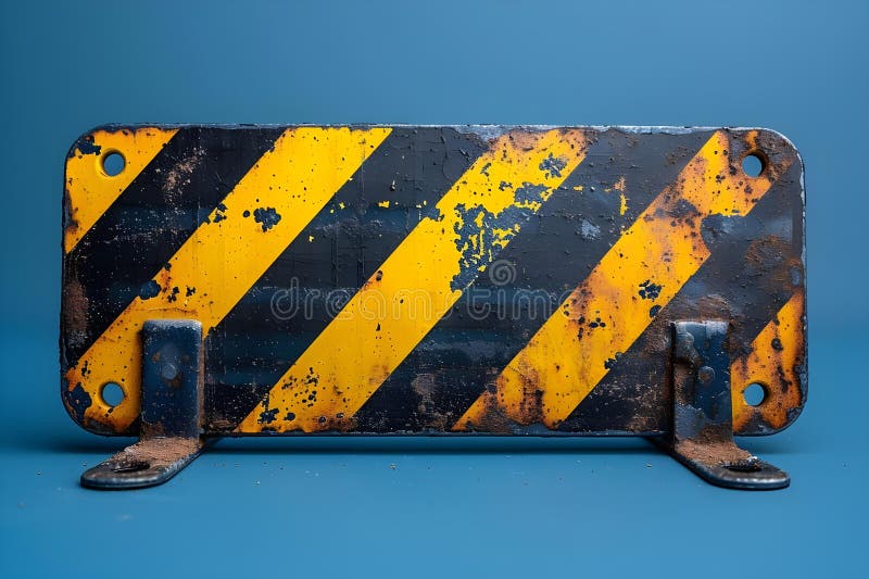 Vintage Caution Sign on Blue - Weathered Safety. Concept Vintage ...