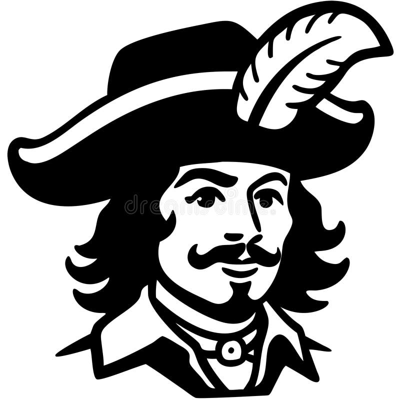 Vintage Cavalier Portrait with Feathered Hat Illustration for Retro ...