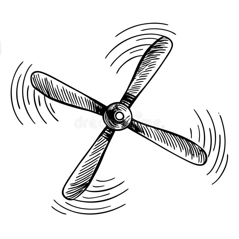 Vintage Ceiling Fan Sketch with Rotating Blades and Motion Lines Stock ...