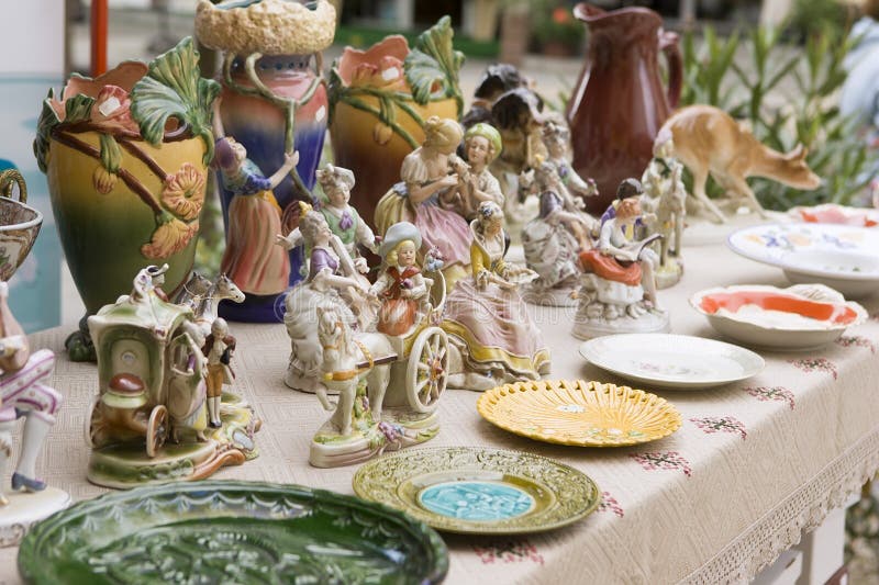 Vintage Ceramic Figurines of People, Outdoors Stock Image - Image of ...