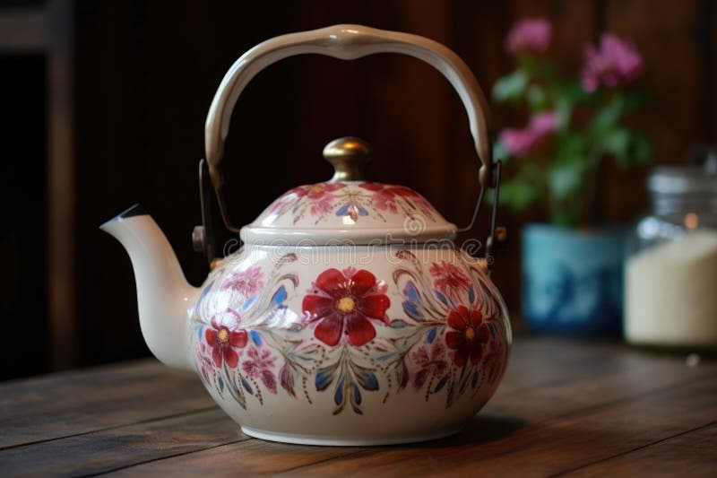Vintage Ceramic Kettle with Floral Design Stock Illustration ...