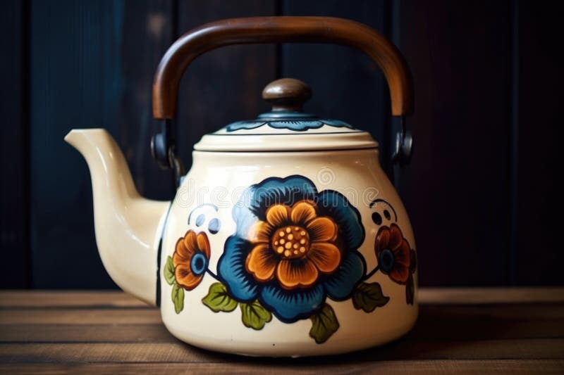 Vintage Ceramic Kettle with Floral Design Stock Illustration ...