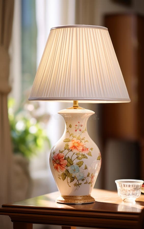 A Vintage Ceramic Lamp with Floral Patterns Stock Image - Image of ...