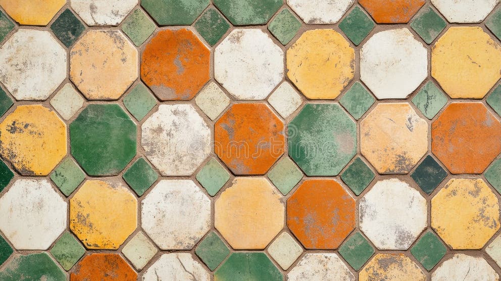 Vintage Ceramic Mosaic Pattern with Octagon and Hexagon Textures in ...