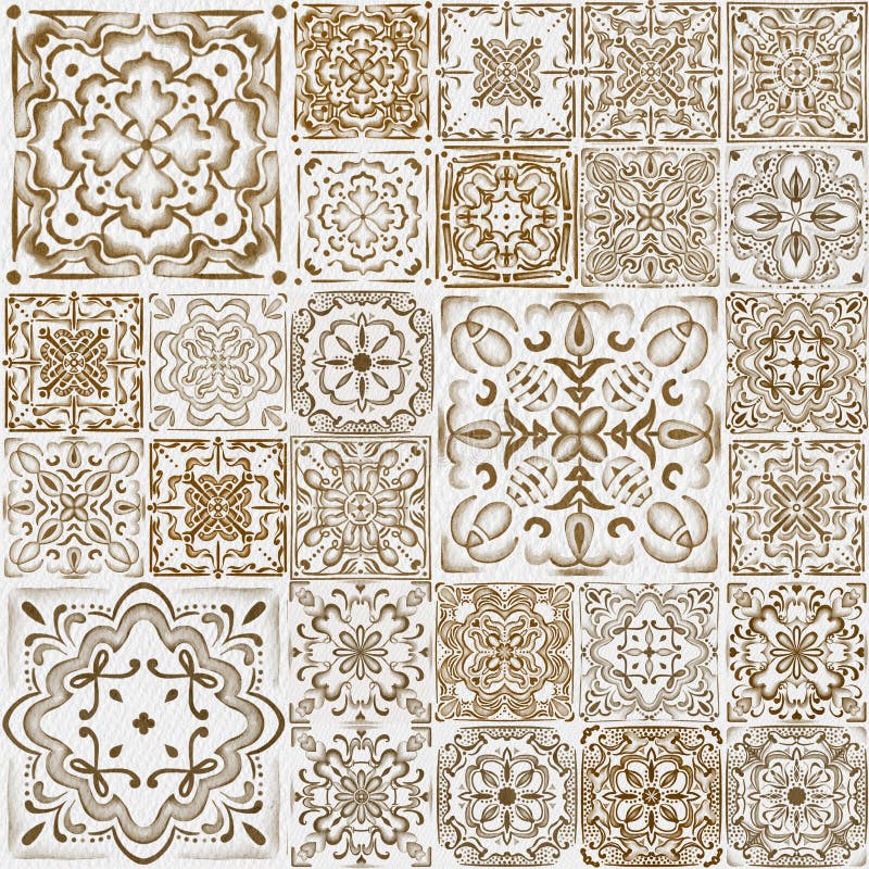 Vintage Ceramic Motifs Seamless Pattern, Watercolor Stock Illustration ...
