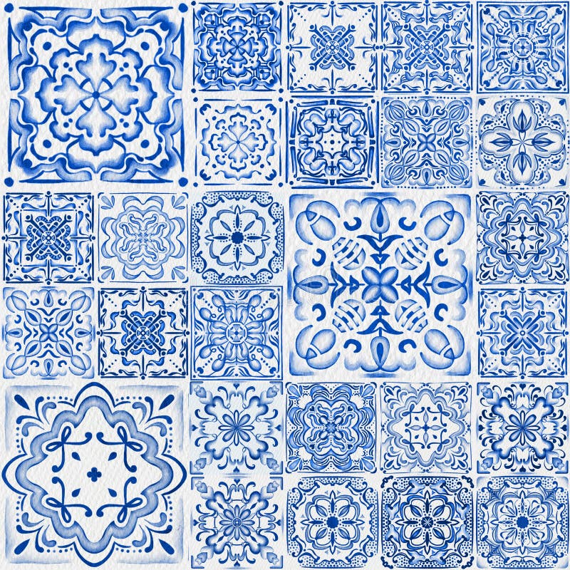 Vintage Ceramic Motifs Seamless Pattern, Watercolor Stock Illustration ...