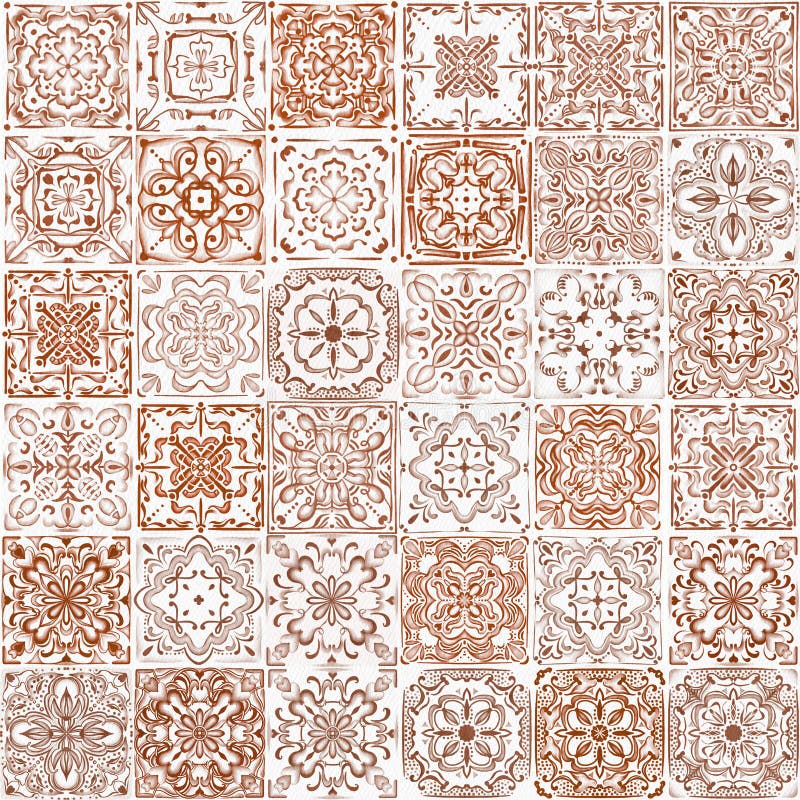 Vintage Ceramic Motifs Seamless Pattern, Watercolor Stock Illustration ...