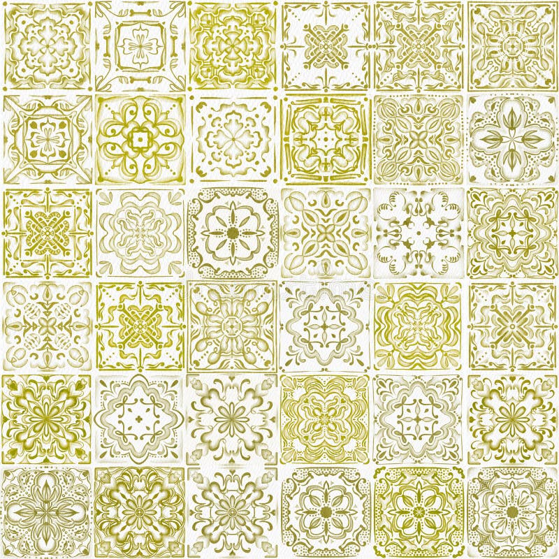 Vintage Ceramic Motifs Seamless Pattern, Watercolor Stock Illustration ...