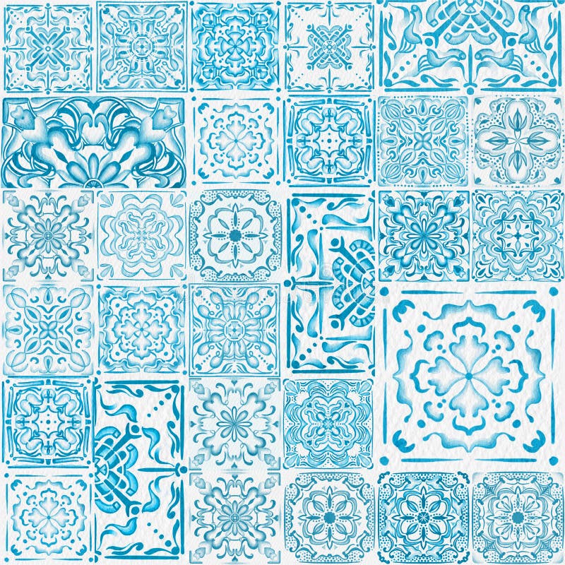 Vintage Ceramic Motifs Seamless Pattern, Watercolor Stock Illustration ...