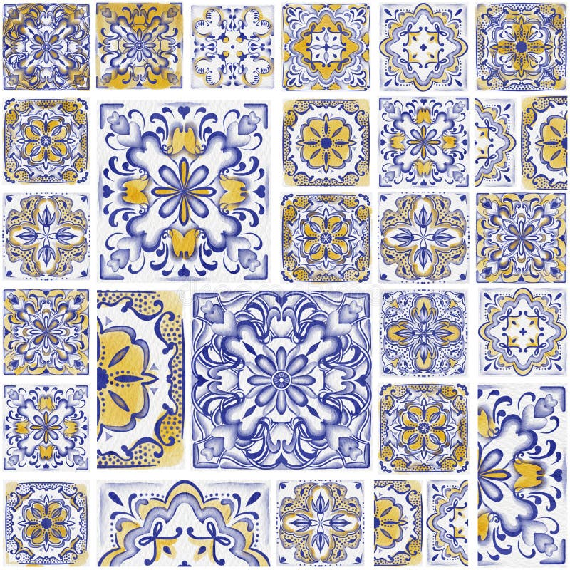 Vintage Ceramic Motifs Seamless Pattern, Watercolor Stock Illustration ...