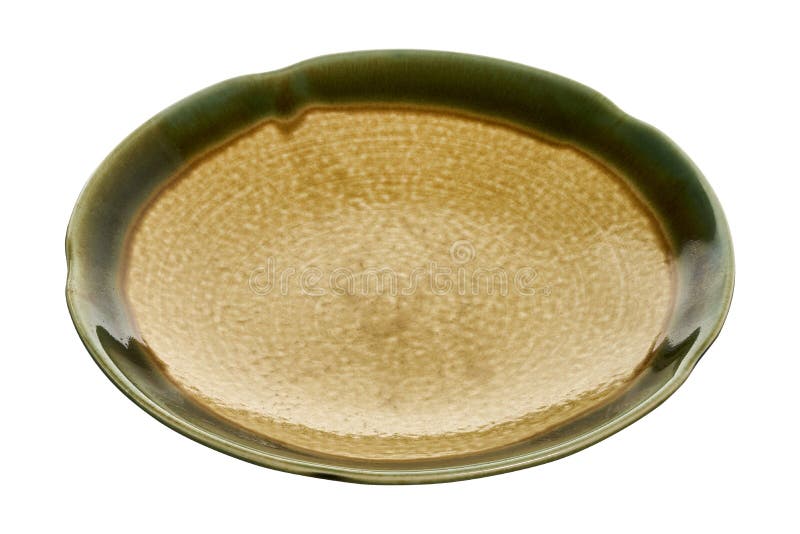 Vintage Ceramic Plate, Empty Plate with Green Edge, Isolated on White ...