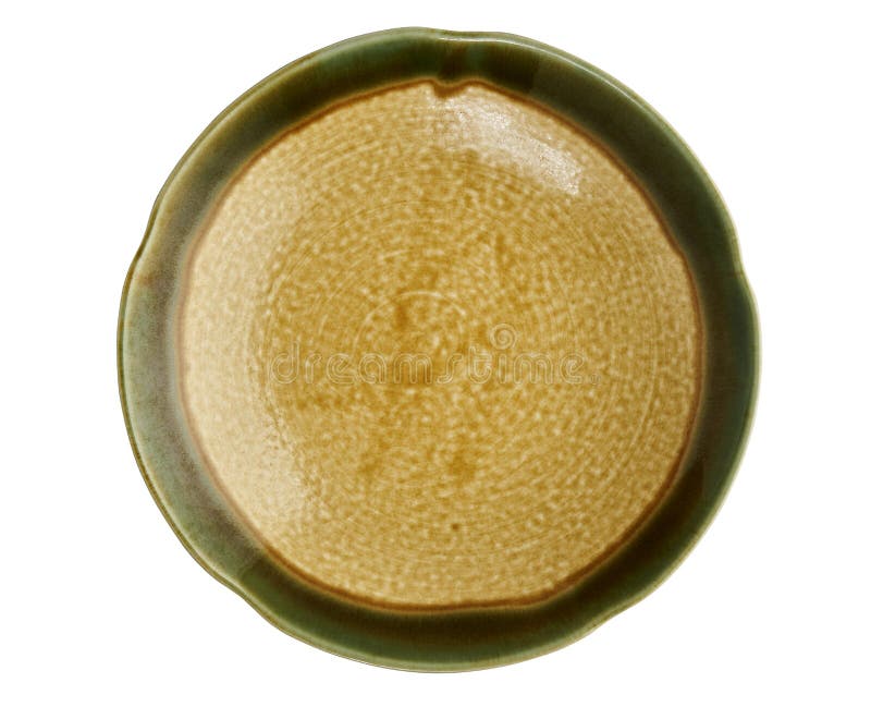 Vintage Ceramic Plate, Empty Plate with Green Edge, Isolated on White ...