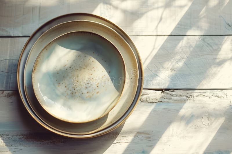 Vintage Ceramic Plates. Empty Beautiful Ceramic Plates Stock Photo ...