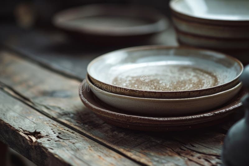 Vintage Ceramic Plates. Empty Beautiful Ceramic Plates Stock Image ...