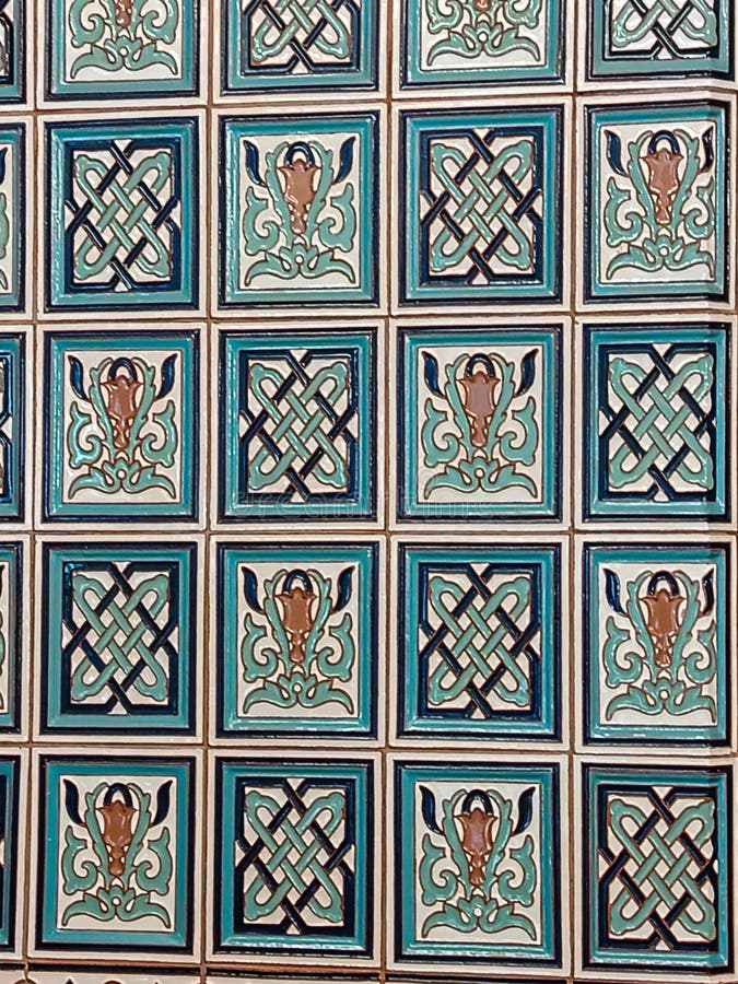 Vintage Ceramic Tile in Blue and Turquoise, Royal Lily and Lattice ...