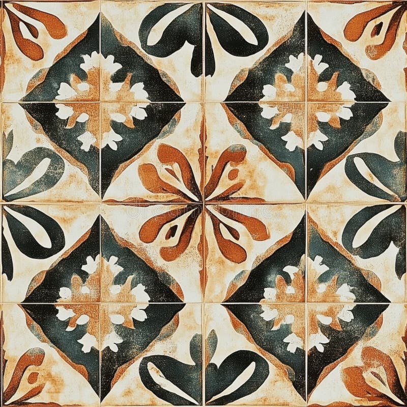 Vintage Ceramic Tile Pattern with Classic Floral Motifs Stock Image ...