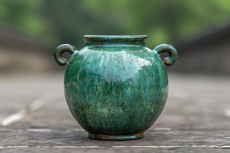 Vintage Ceramic Vase with Rustic Green Glaze Stock Illustration ...