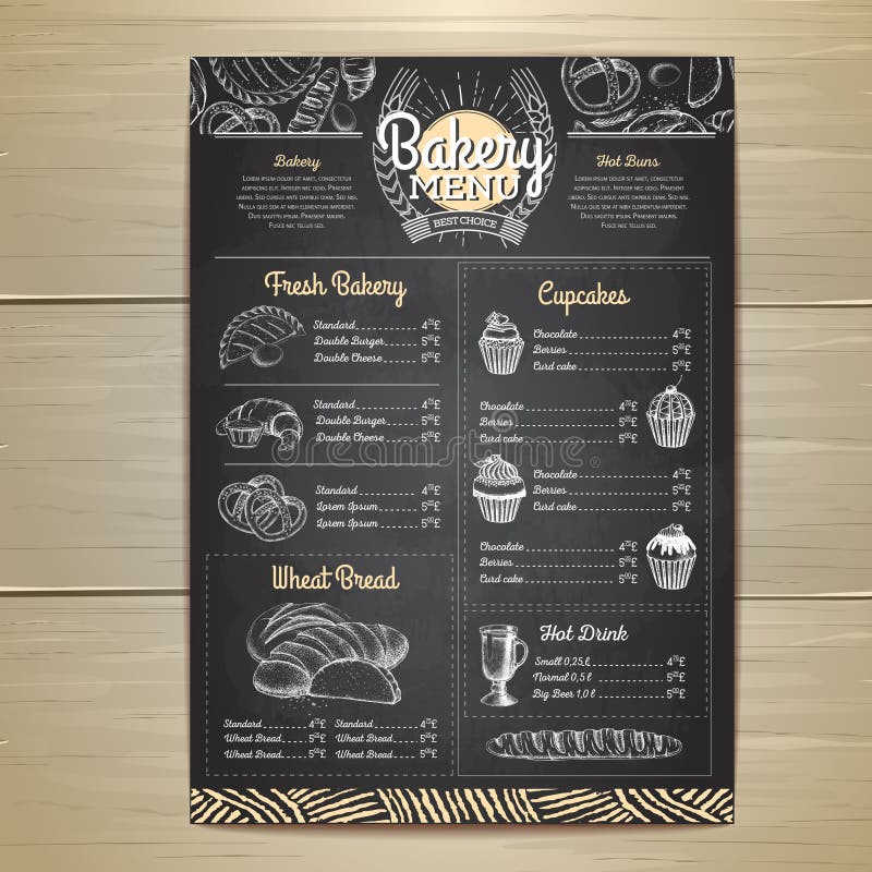 Vintage Chalk Drawing Bakery Menu Design. Restaurant Menu Stock Vector ...
