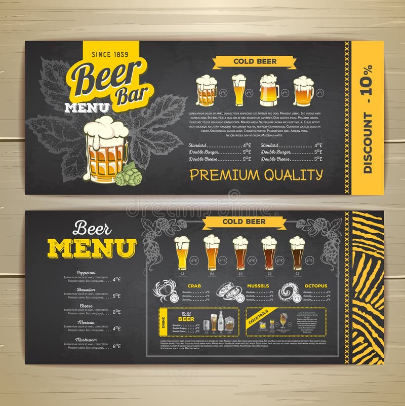 Vintage Chalk Drawing Beer Menu Design. Stock Vector - Illustration of ...