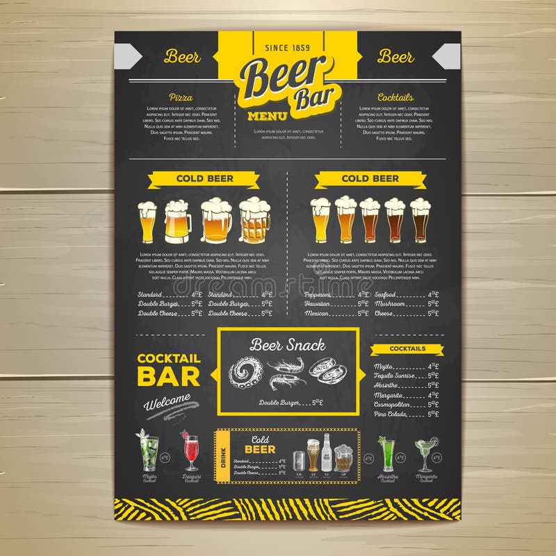 Vintage Chalk Drawing Fast Food Menu. Cold Beer Stock Vector ...