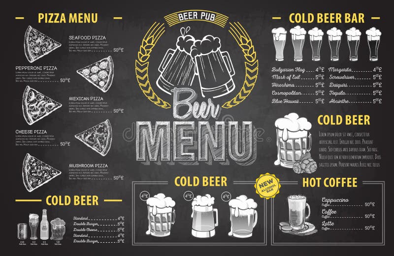 Vintage Chalk Drawing Beer Menu Design. Restaurant Menu Stock Vector ...