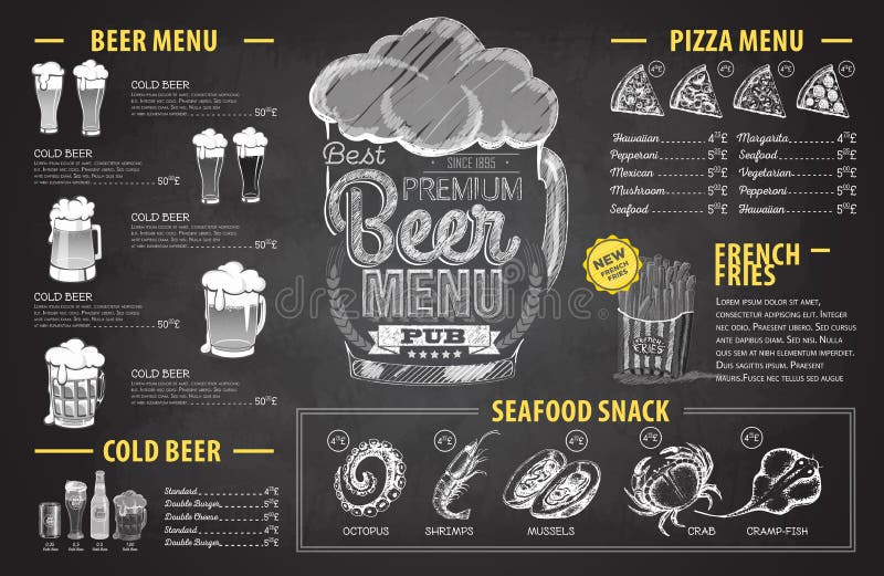 Vintage Chalk Drawing Beer Menu Design. Restaurant Menu Stock Vector ...