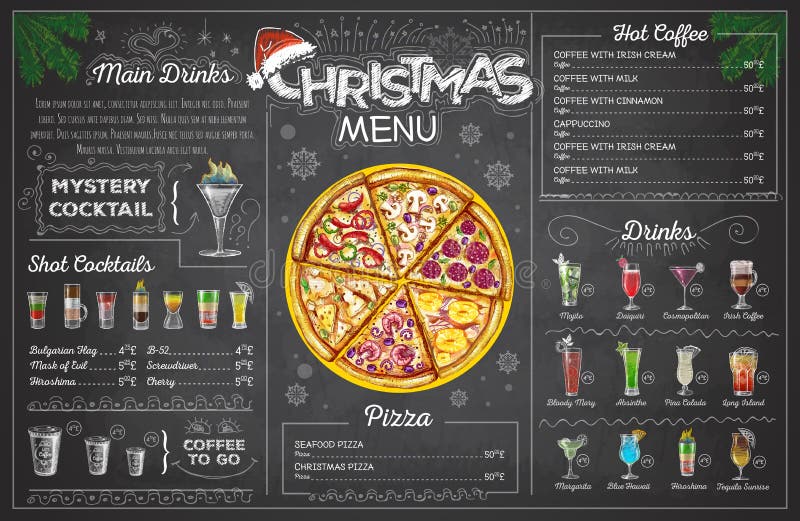 Vintage Chalk Drawing Christmas Menu Design. Restaurant Menu Stock ...