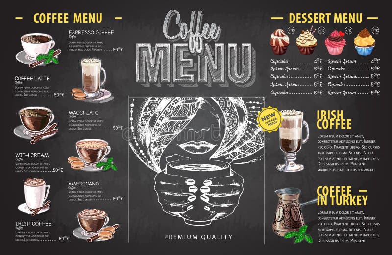 Vintage Chalk Drawing Coffee Menu Design. Fast Food Menu Stock Vector ...