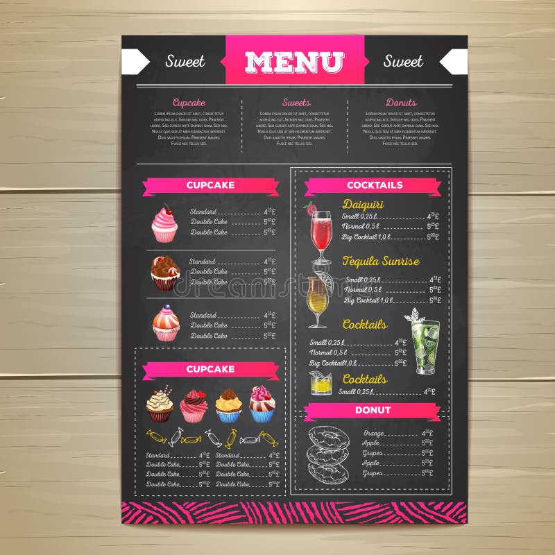 Vintage Chalk Drawing Dessert Menu Design. Sweet Cupcake Stock Vector ...
